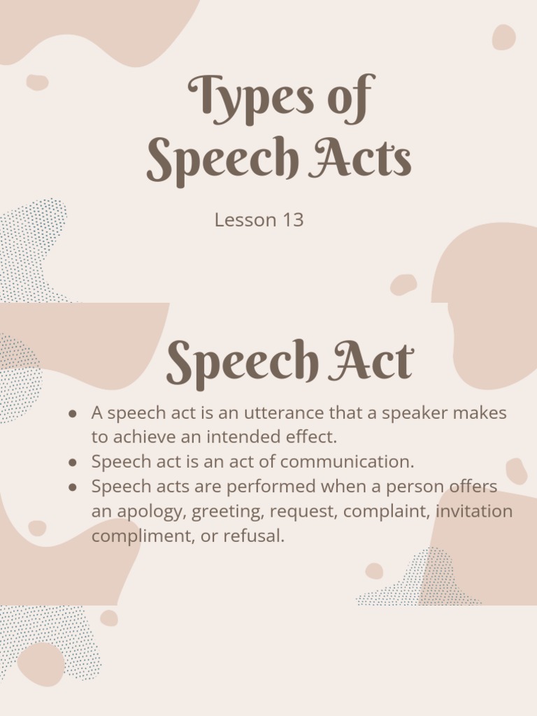 Lesson 13 Types of Speech Acts | PDF | Linguistics | Cognition