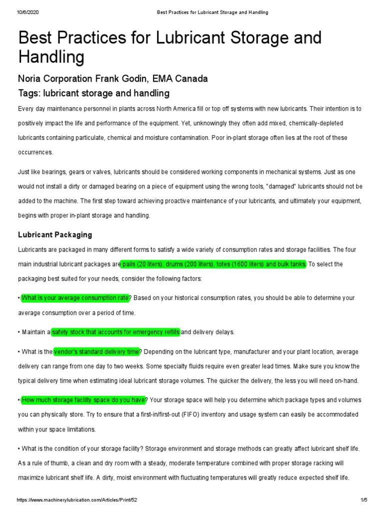 Best Practices for Lubricant Storage | PDF | Lubricant | Shelf Life