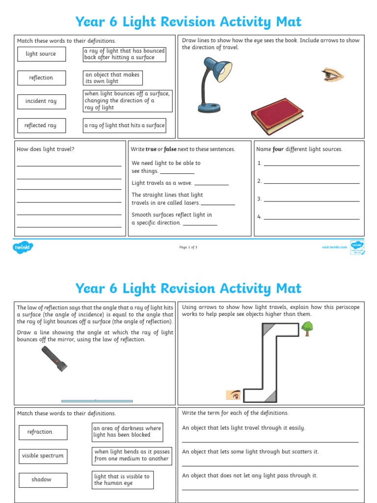 T SC 2550162 ks2 Year 6 Light Revision Activity Mat - Ver - 7 | Download Free PDF | Light ...