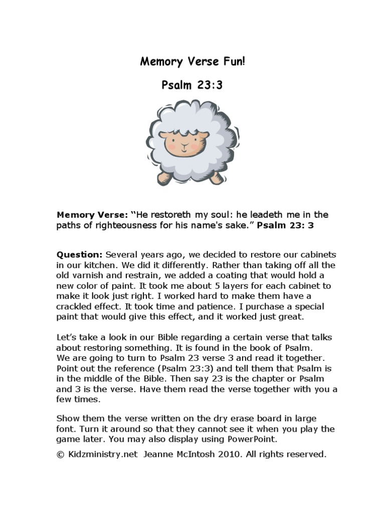 Memory Verse Fun Psalm 23:3 | PDF | Forgiveness | Theology
