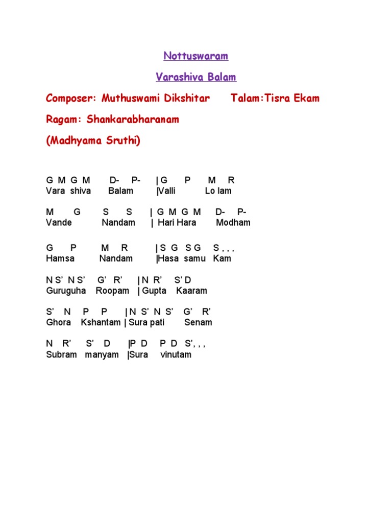 Nottuswaram by Muthuswami Dikshitar | PDF | Religion & Spirituality