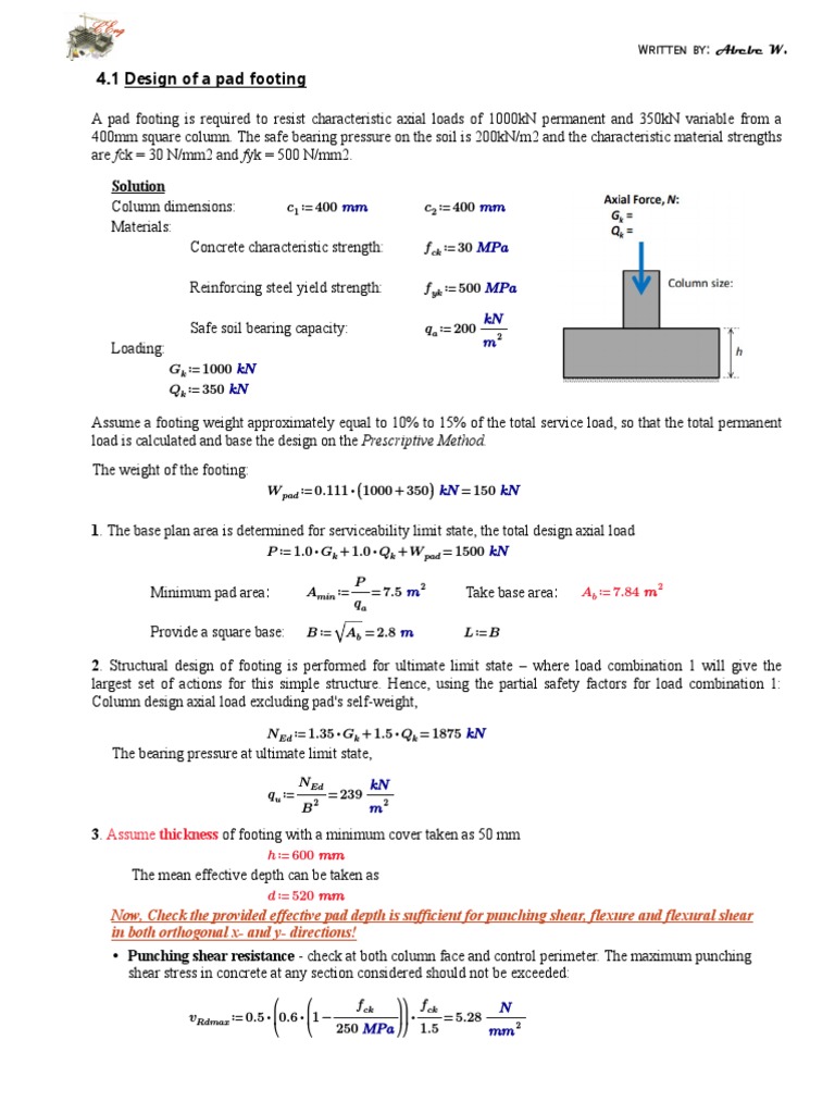 Pad Footing Design for Axial Loads | PDF | Bending | Materials