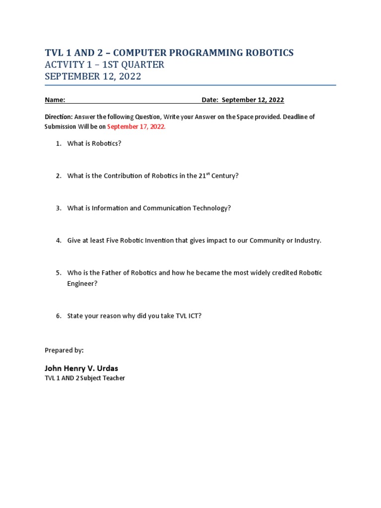 TVL 1-2 Computer Programming & Robotics Activity 1 | PDF