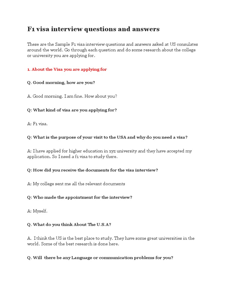 Sample Visa Interview Questions and Answers | PDF | Academic Degree | Travel Visa