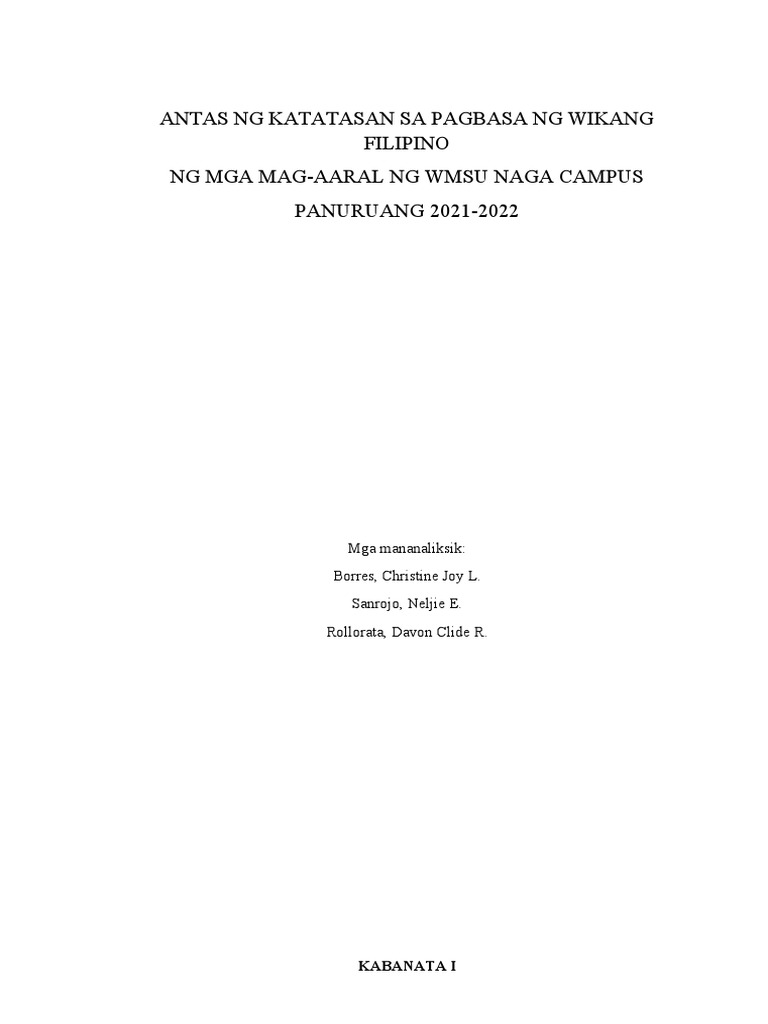 Antas NG Katatasan Sa Pagbigkas NG Wikang Filipino NG Mga Mag | PDF