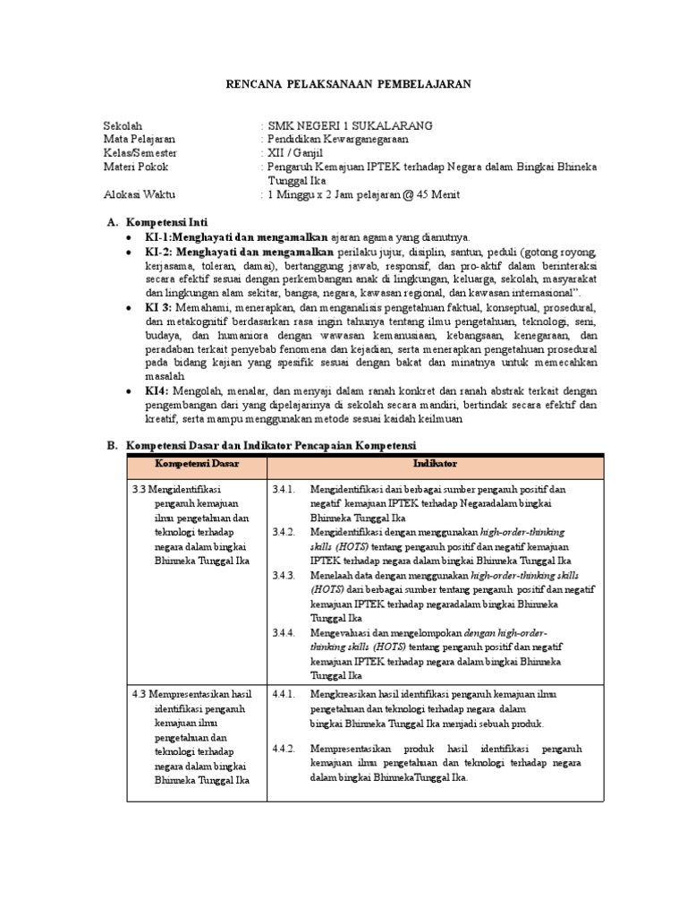RPP Kelas XII PJBL - UCKE RG (Full) | PDF | Sains & Matematika