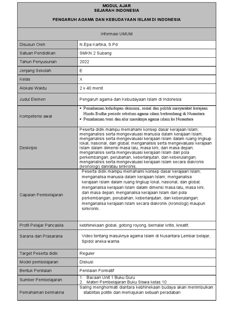 Modul Ajar Sejarah Indonesia (3) Bu N.epa | PDF