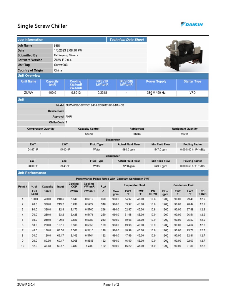 Technical Data-DeMO-ZUW-400.0RT - Water Cooled VSD | PDF