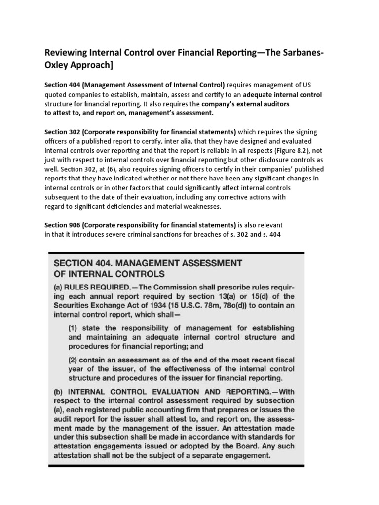 Internal Control Compliance under SOX | PDF | Internal Control | Audit