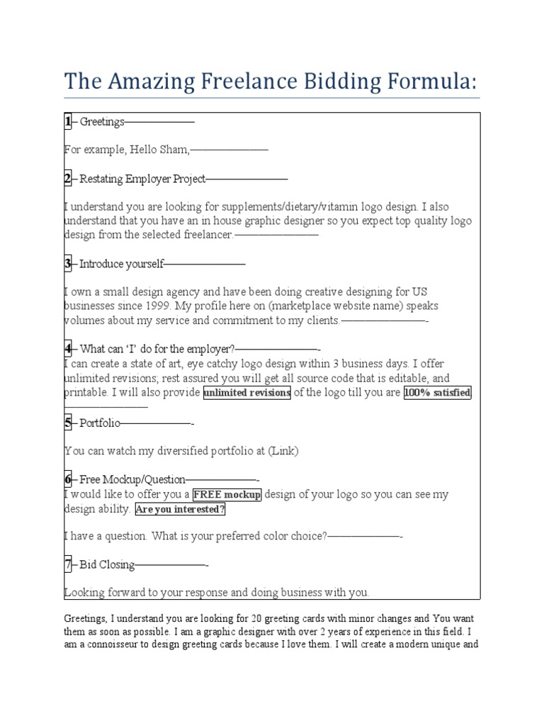 The Amazing Freelance Bidding Formula | PDF
