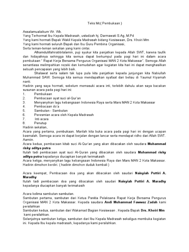Teks MC Pembukaan | PDF