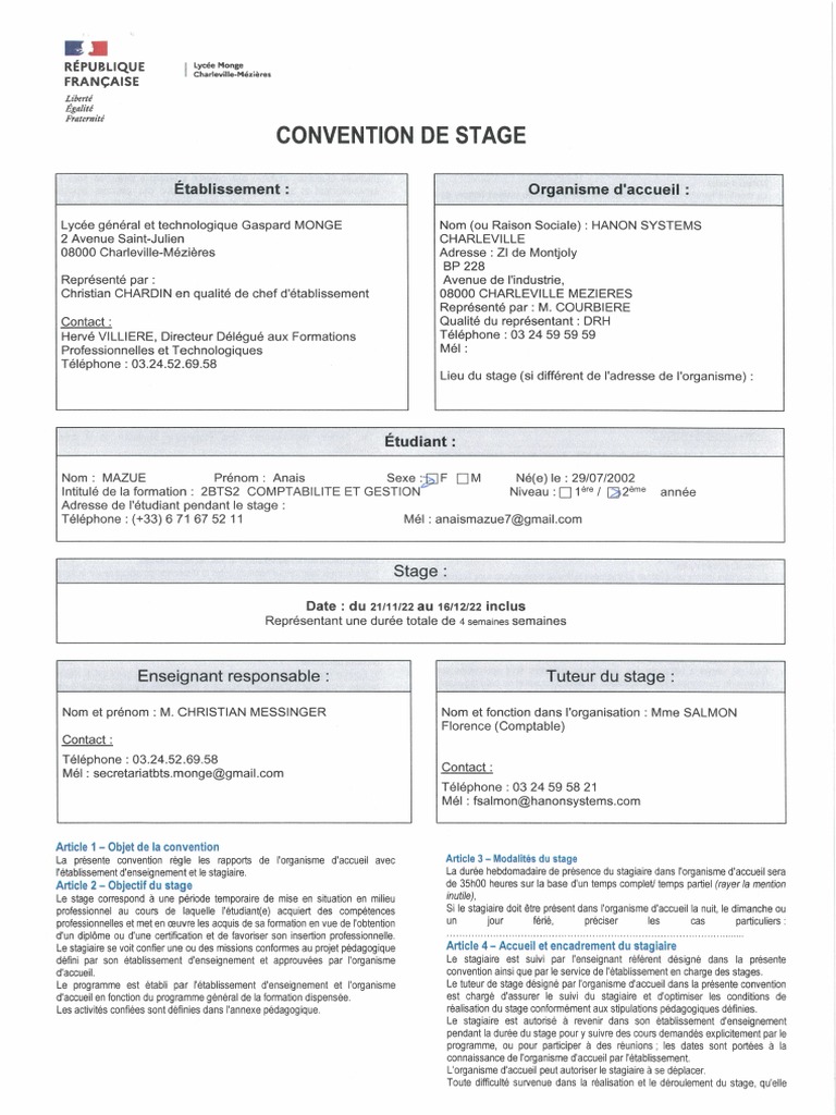 Convention de Stage | PDF