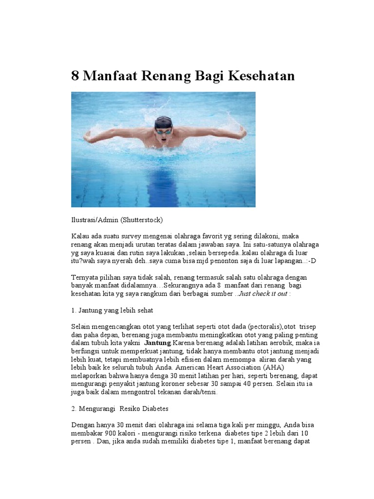 8 Manfaat Renang Bagi Kesehatan | PDF | Kesehatan Holistik | Gaya Hidup