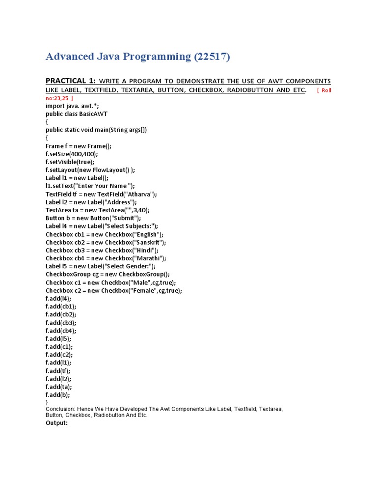 Advanced Java Programming Practical | PDF