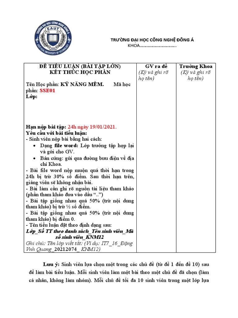 ĐỀ TIỂU LUẬN KNM 2021-2022 | PDF