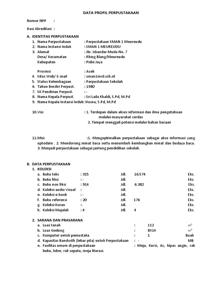 Data Profil Akreditasi Perpustakaan | PDF