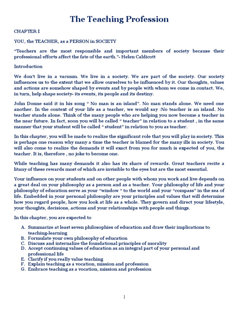 The Teaching Profession Lesson 1 and 2 | PDF | Constructivism ...