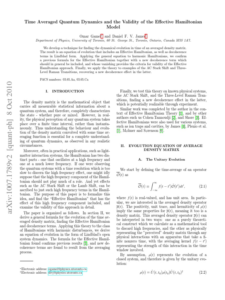 Time Averaged Quantum Dynamics and The Validity of The Effective ...