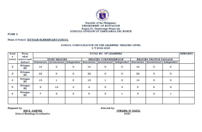 Form 3 Reading Diagnostic Pdf