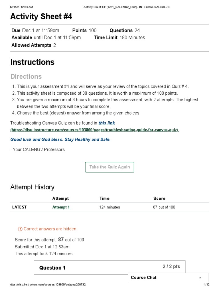 Activity Sheet 4 - 1221 - CALENG2 - EC2 INTEGRAL CALCULUS 1st | PDF | Integral | Calculus
