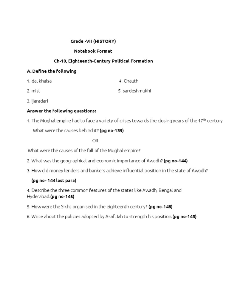 Notebook Ch-10, Eighteenth-Century Political Formation | PDF