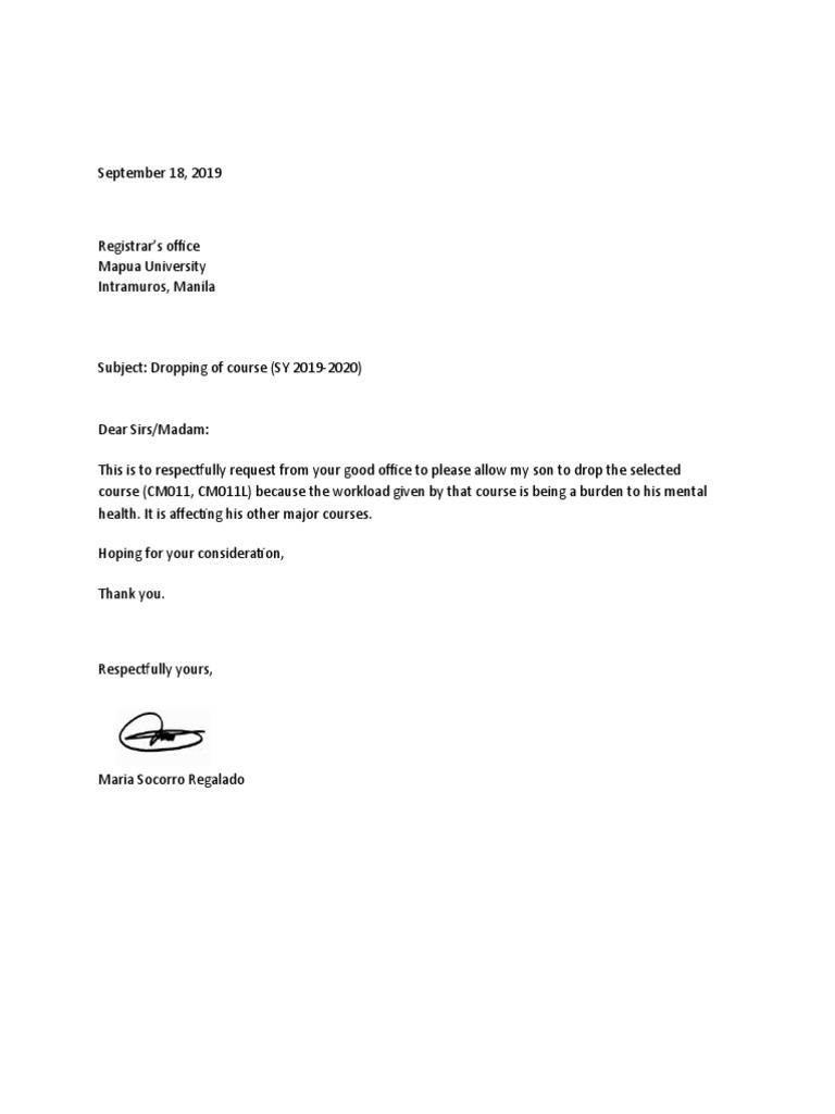 Course Drop Request Letter | PDF | Career & Growth | Social Science