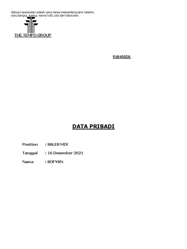 Form Isian Data Pribadi TEMPO GROUP - Doc Sofyan | PDF