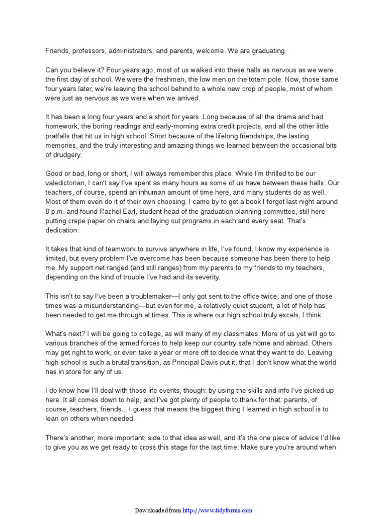 Sample High School Graduation Speech | PDF
