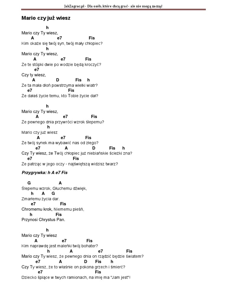 Mario Czy Już Wiesz Marry Did You Know Tekst I Chwyty | PDF