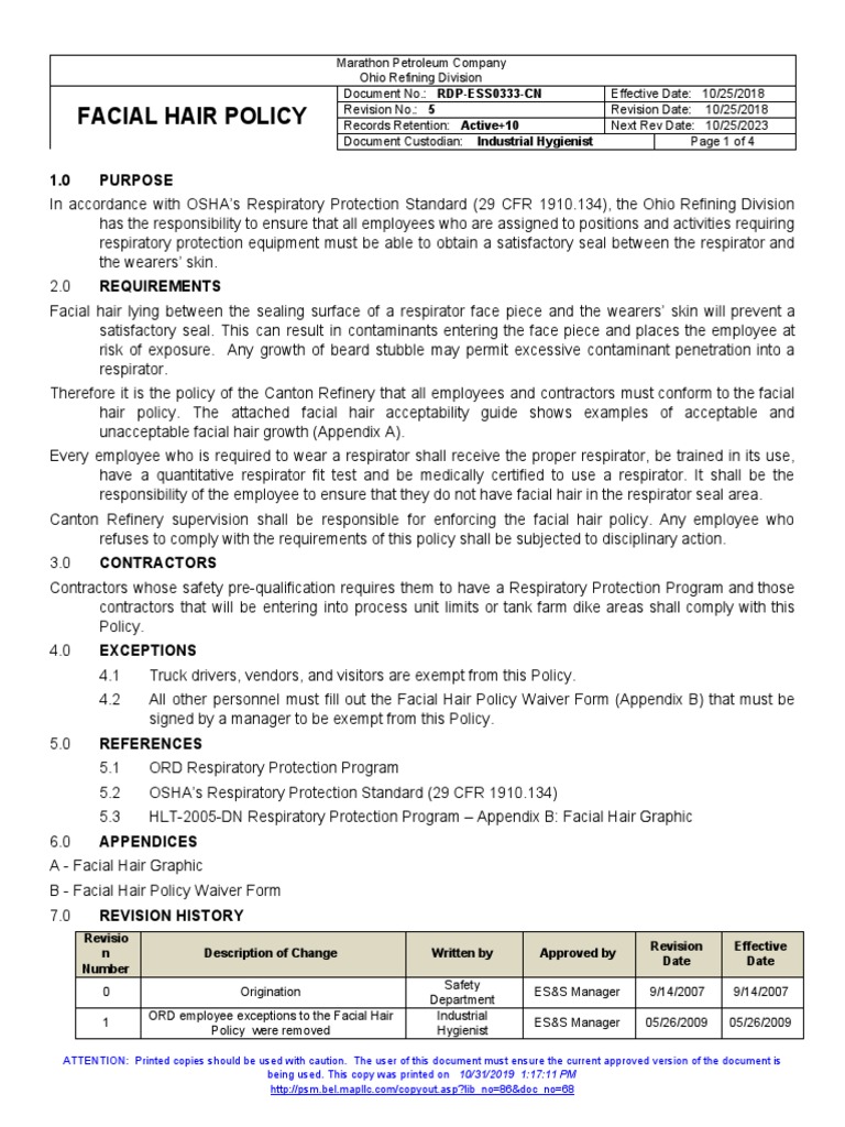 Canton Facial Hair Policy | PDF | Oil Refinery | Working Conditions