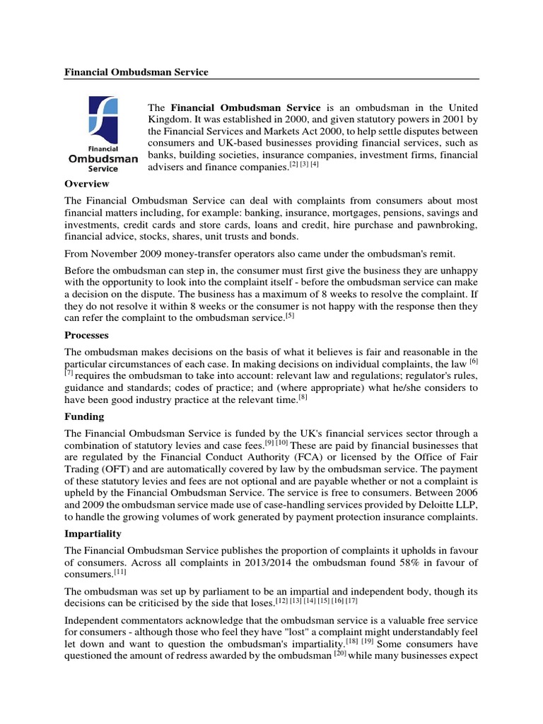 Financial Ombudsman Service | PDF | Banking | Service Industries