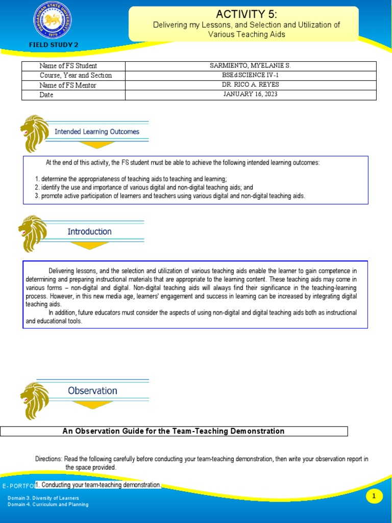 FS2Act5 Sarmiento Myelanie BSEd-Science-IV-1 | PDF | Teaching Method | Teachers