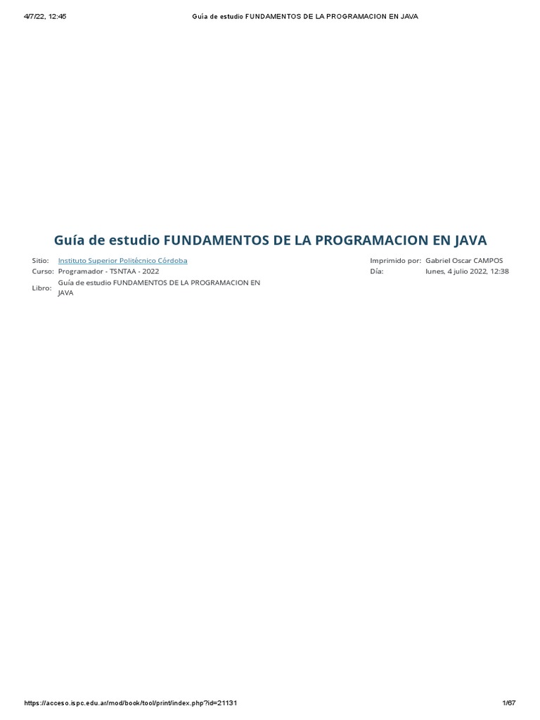 Guía de Estudio Fundamentos de La Programacion en Java | PDF | Java ...