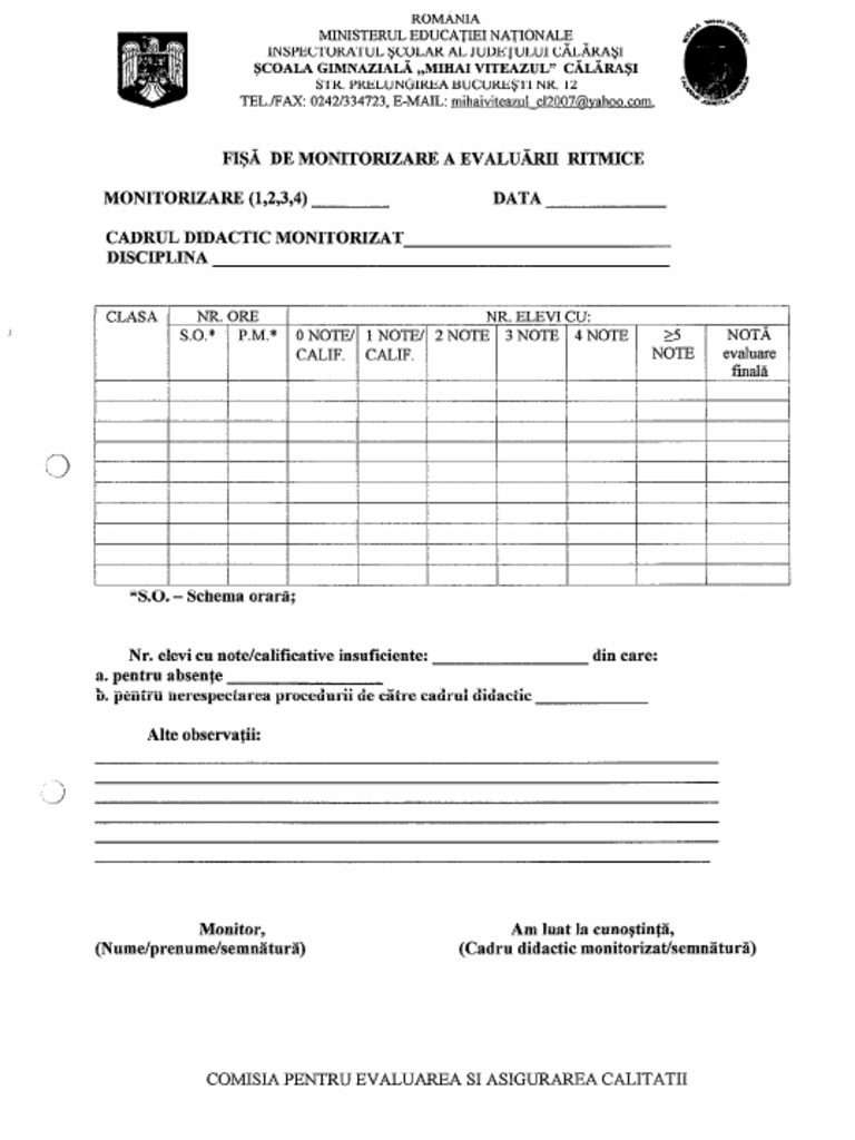 Fisa de Monitorizare A Evaluarii Ritmice | PDF