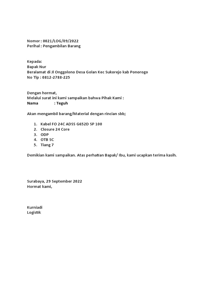 Form Pengambilan Barang | PDF