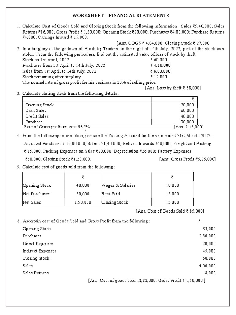 Worksheet Final Accounts | PDF | Debits And Credits | Bad Debt