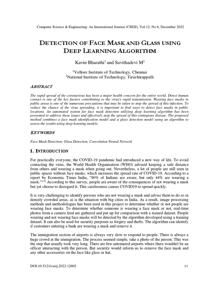 Detection of Face Mask and Glass Using Deep Learning Algorithm | PDF | Deep Learning | Machine ...