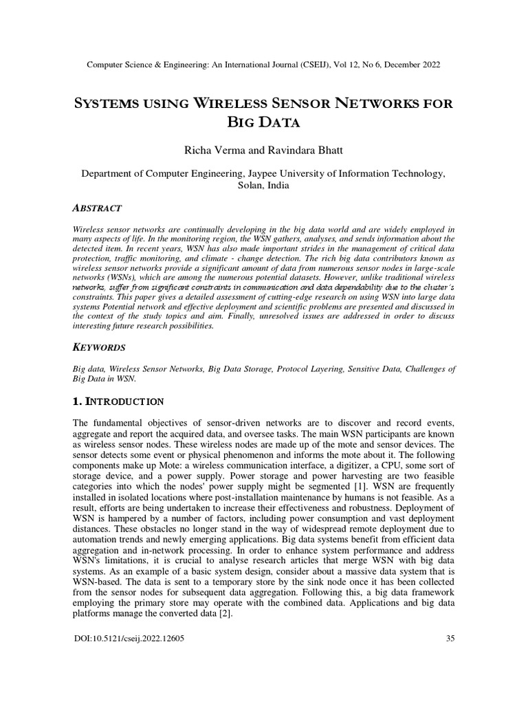 Systems Using Wireless Sensor Networks For Big Data Pdf Wireless Sensor Network Computer