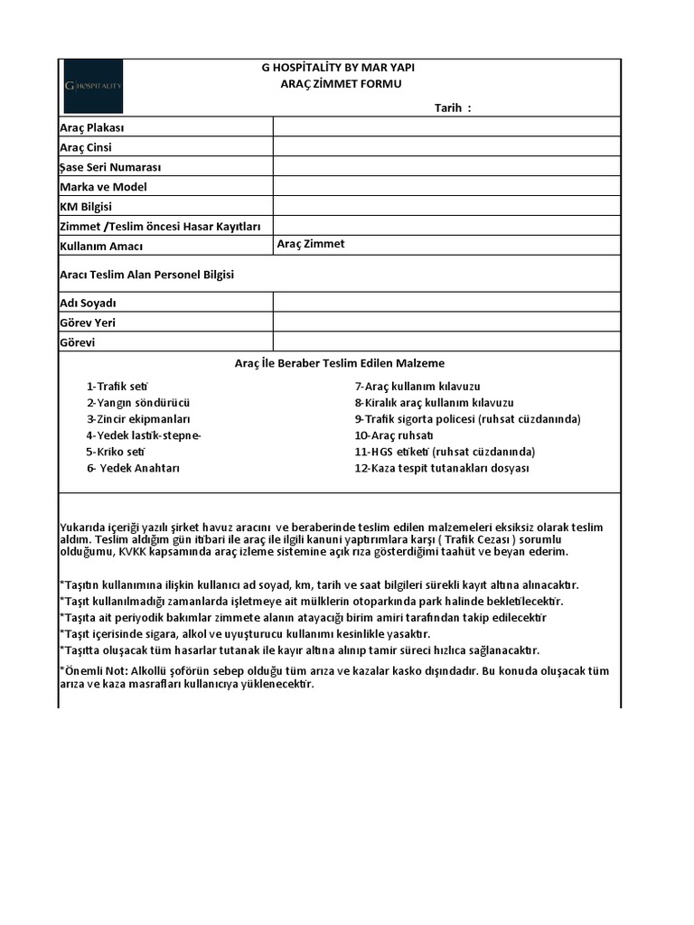 Araç Zimmet Formu 2 | PDF