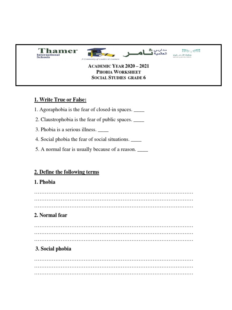 Phobia Worksheet Pdf