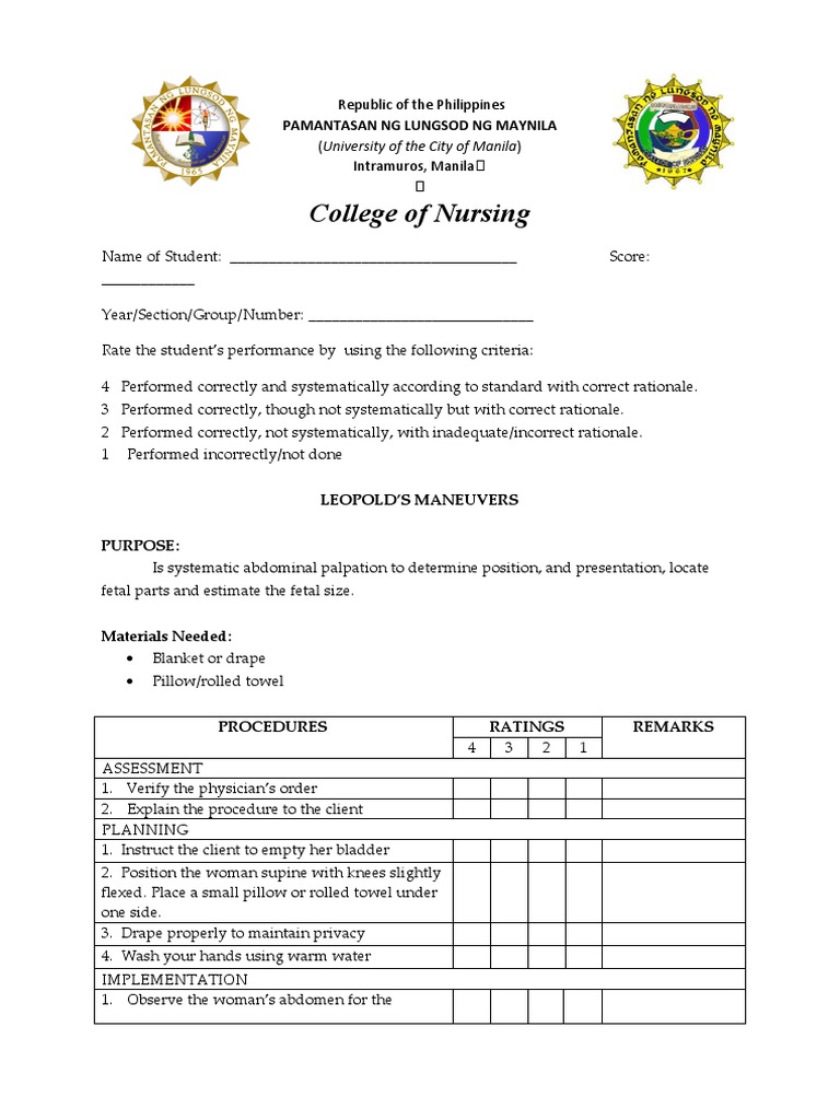 Leopolds-Maneuver Checklist | Download Free PDF | Clinical Medicine ...