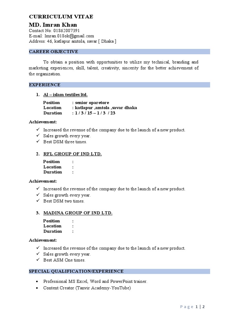 Tanvir Academy-CV Format | PDF