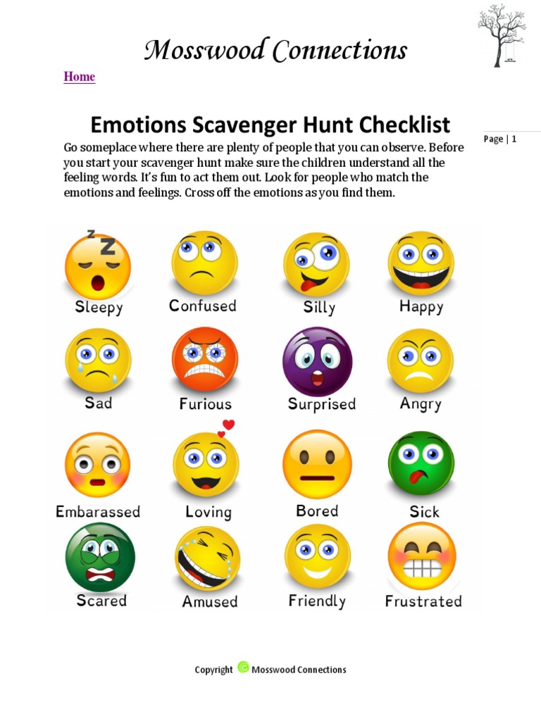 Feelings and Emotions Scavenger Hunt | PDF