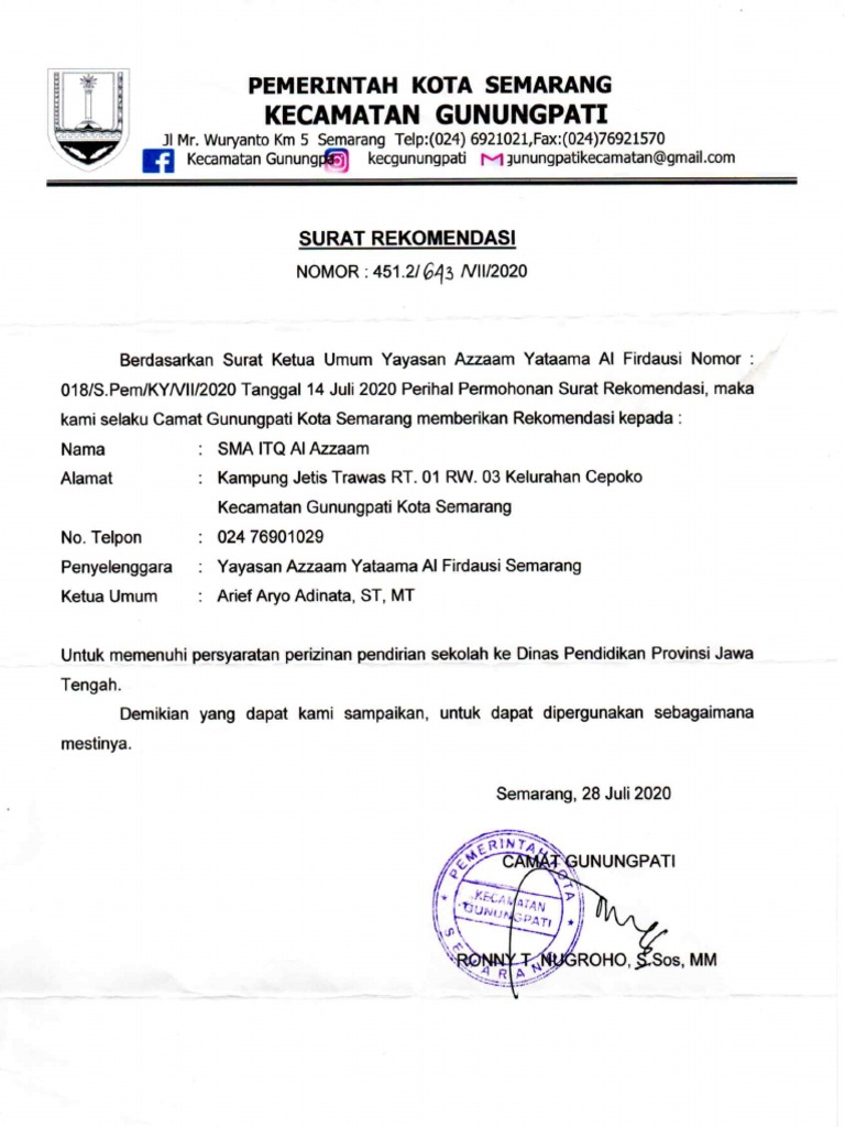 Surat Rekomendasi Kecamatan | PDF