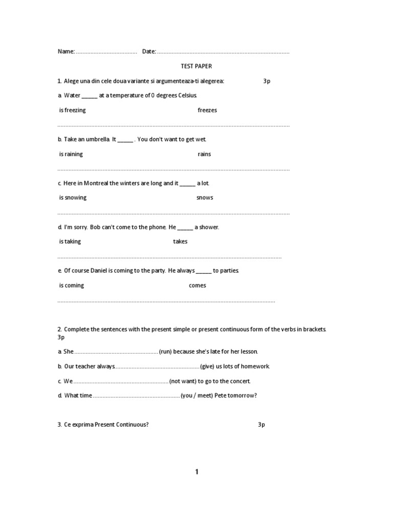 Present Simple vs Continuous Test | PDF | Linguistics | Grammar