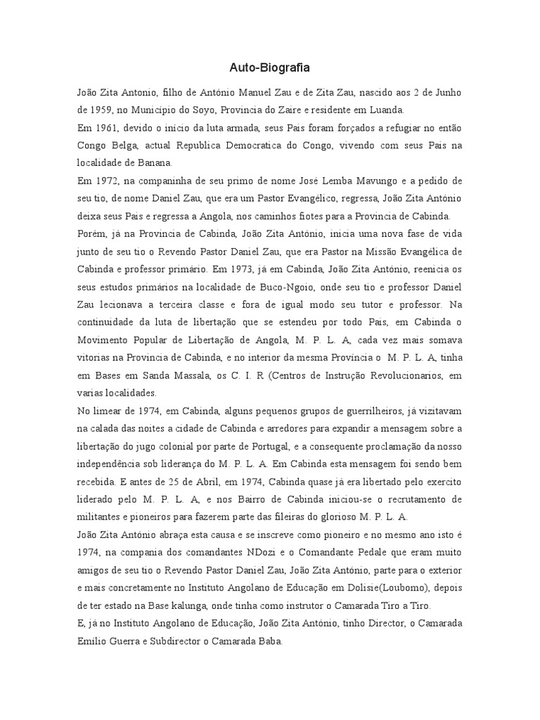 Auto-biografia MPLA militante Cabinda independência | PDF | Angola