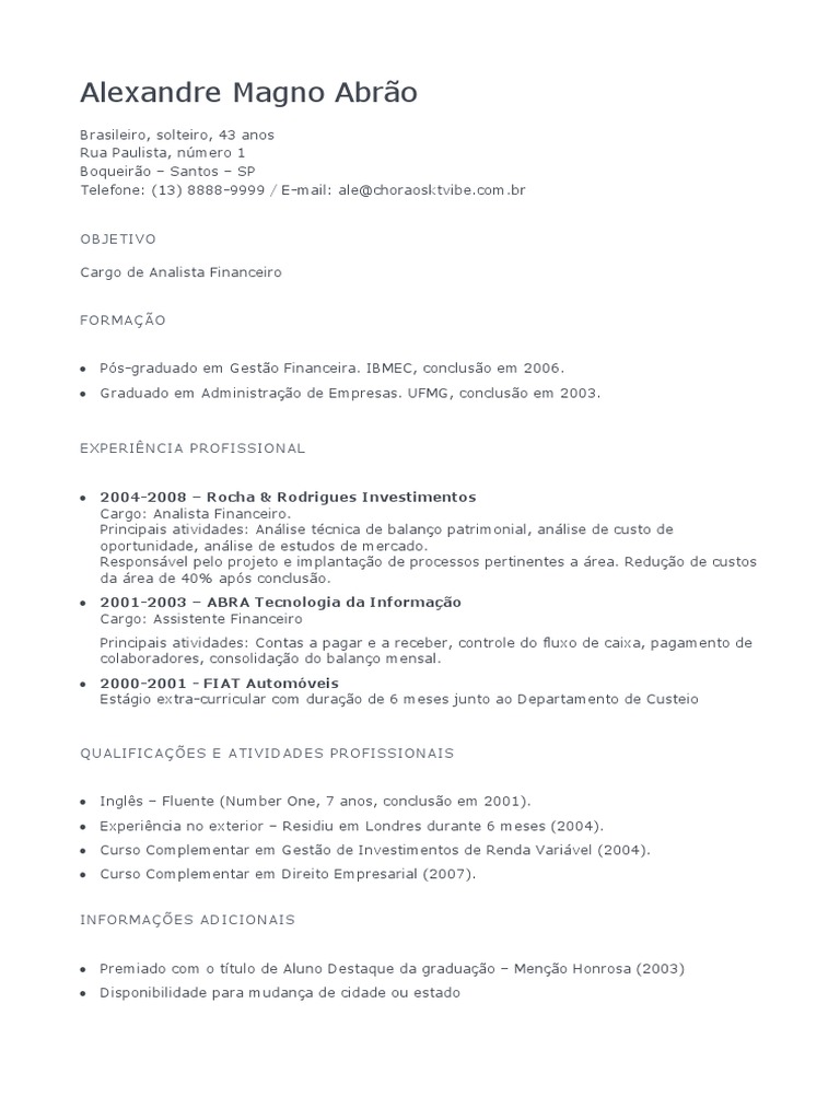 Modelo de Curriculo Basico para Imprimir | PDF