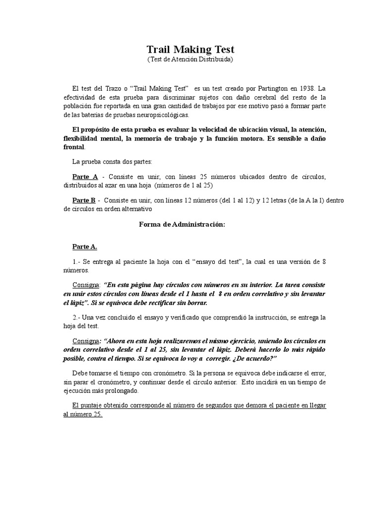 TMT Instrucciones | PDF | Psicología cognitiva | Ciencias del ...