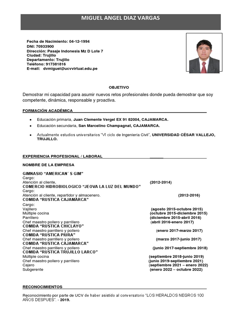 Curriculum Vitae Miguel Angel Diaz Vargas | PDF
