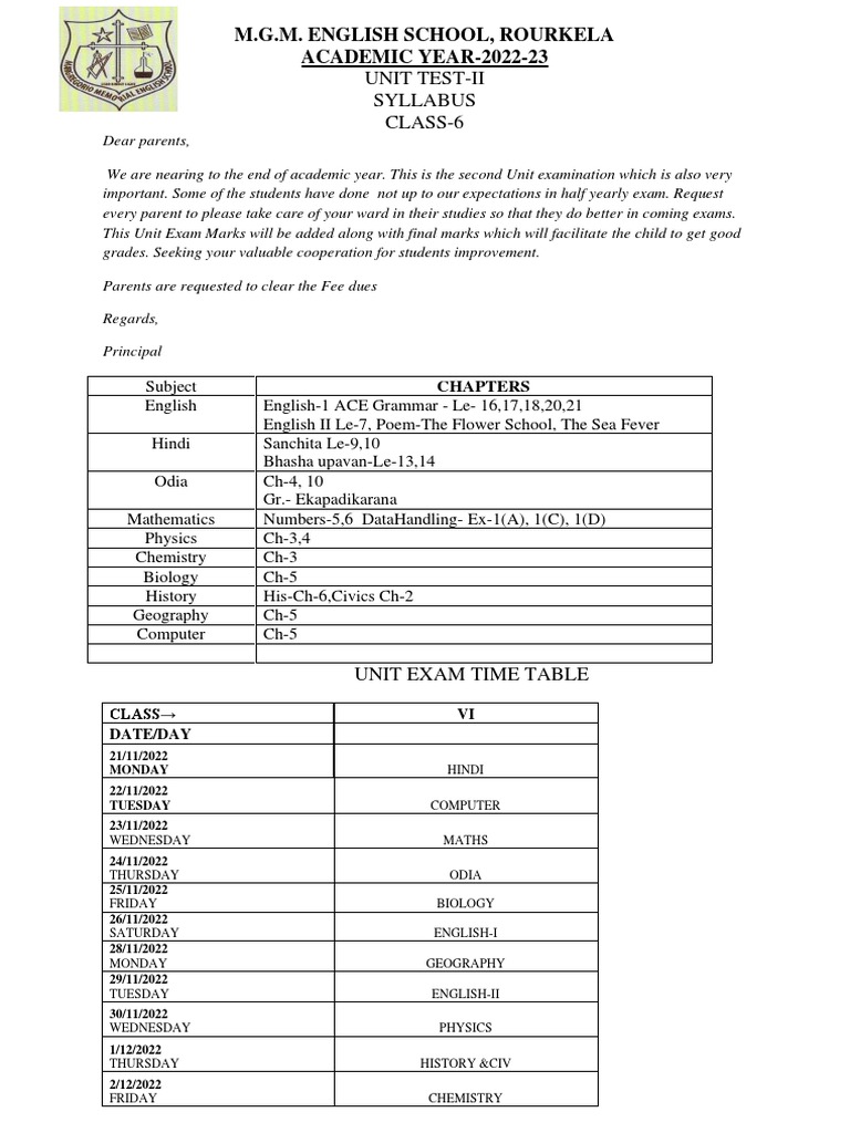 Class-6 Unit-Ii Syllabus | PDF